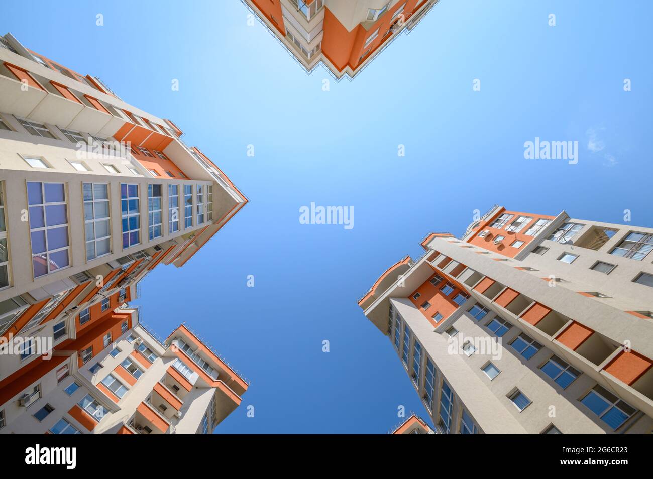 New modern apartment buildings shot from below Stock Photo - Alamy