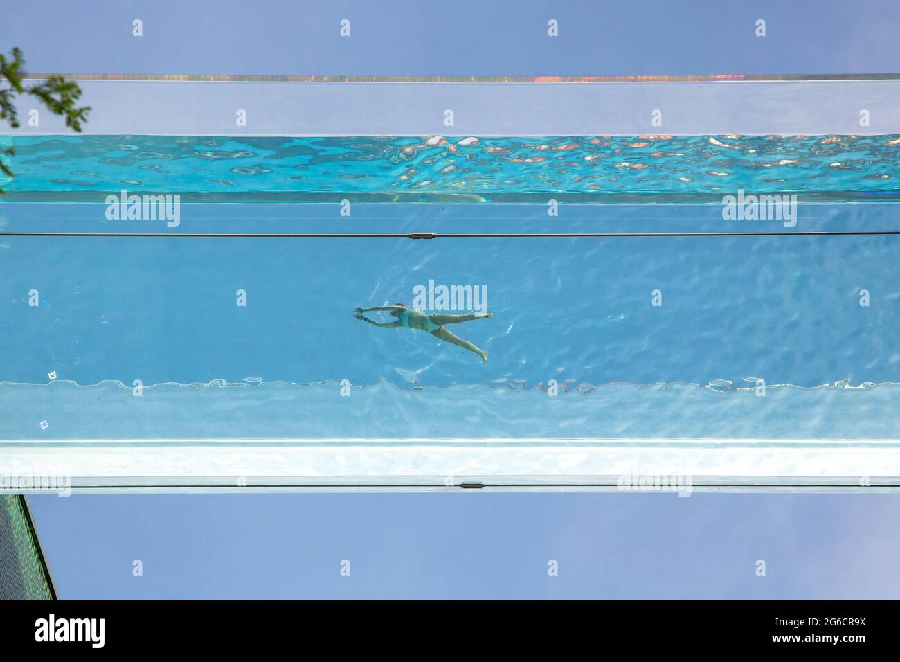 The 35-metre-high transparent Sky Pool bridge between two buildings at ...