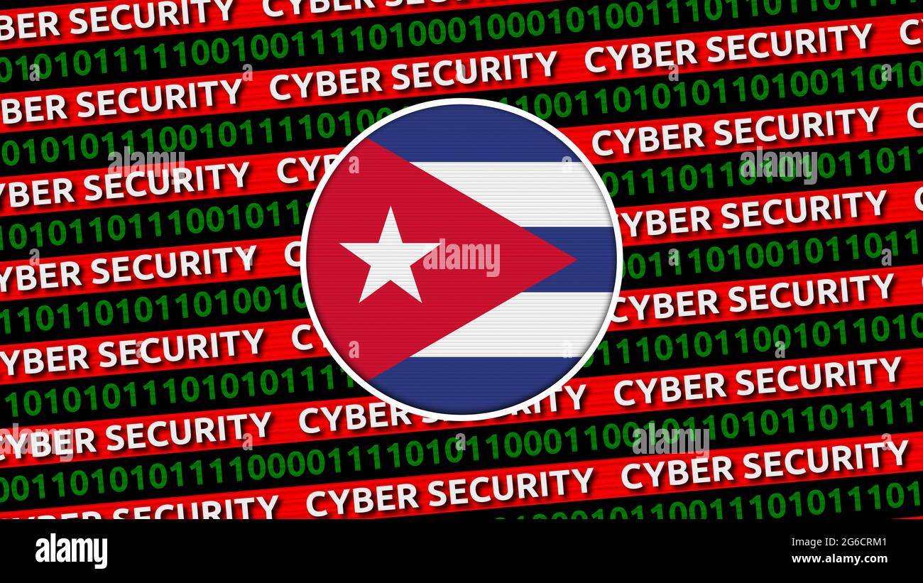 Cyber Security Title with Cuba flag - 3D Illustration fabric texture ...