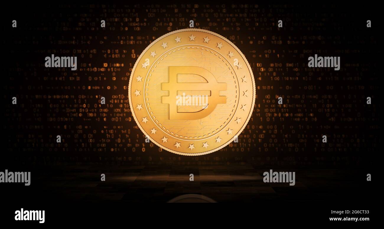 Dai stablecoin cryptocurrency symbol gold coin on green screen ...