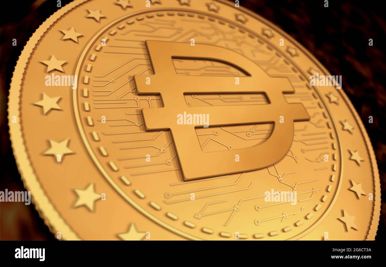 Dai stablecoin cryptocurrency symbol gold coin on green screen ...