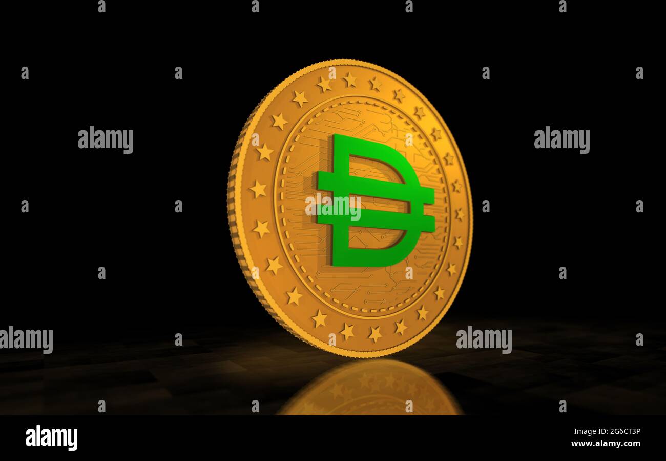 Dai stablecoin cryptocurrency symbol gold coin on green screen ...