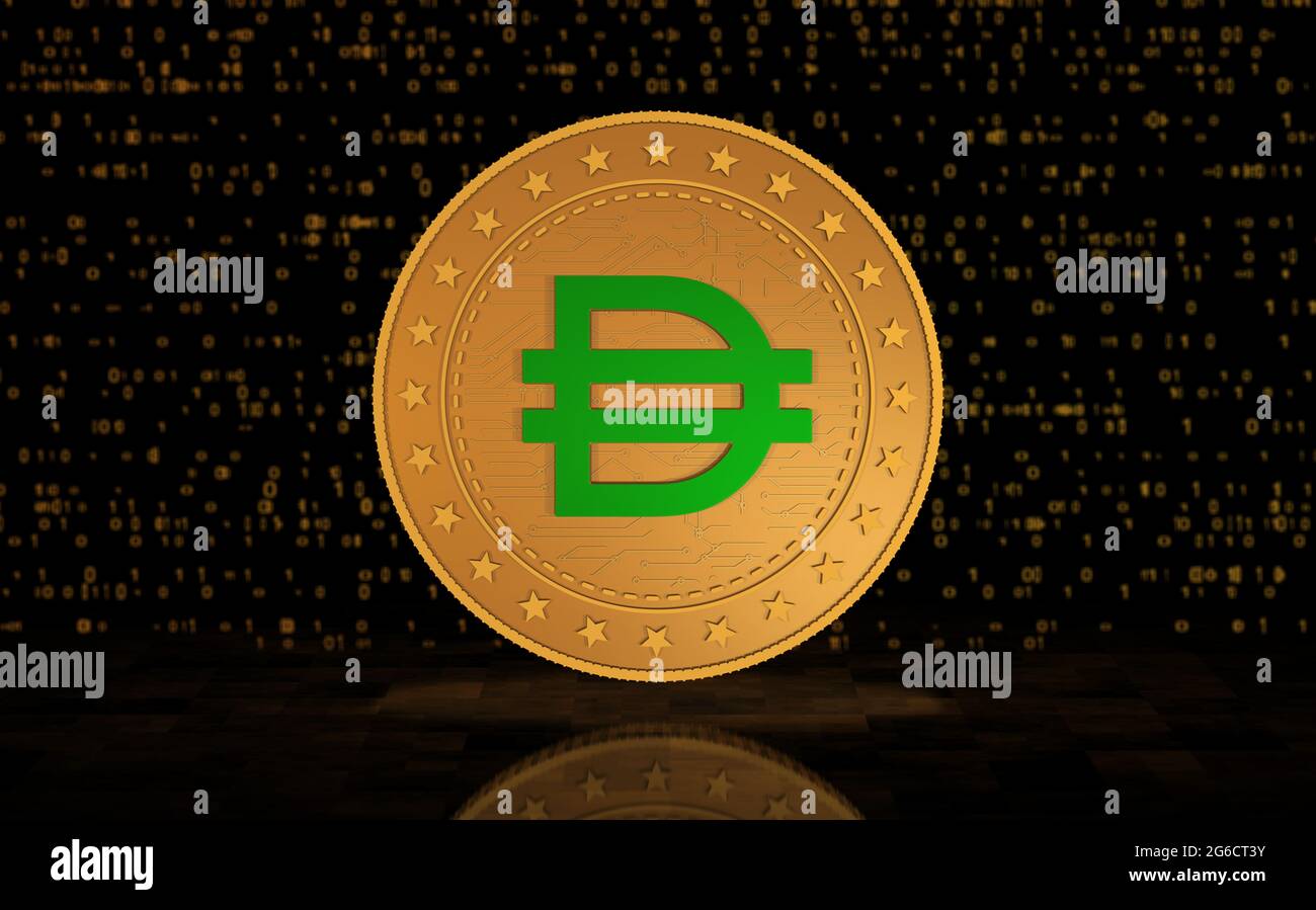 Dai stablecoin cryptocurrency symbol gold coin on green screen ...