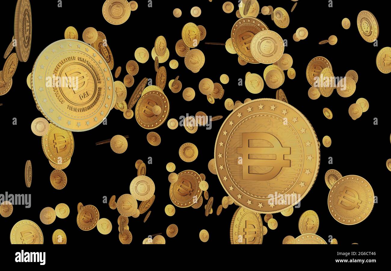 Dai stablecoin cryptocurrency symbol gold coin on green screen ...