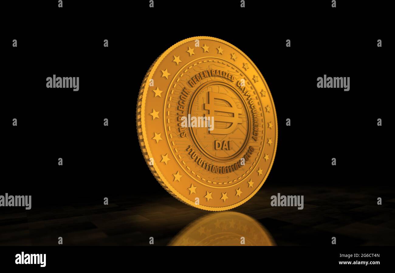 Dai stablecoin cryptocurrency symbol gold coin on green screen ...