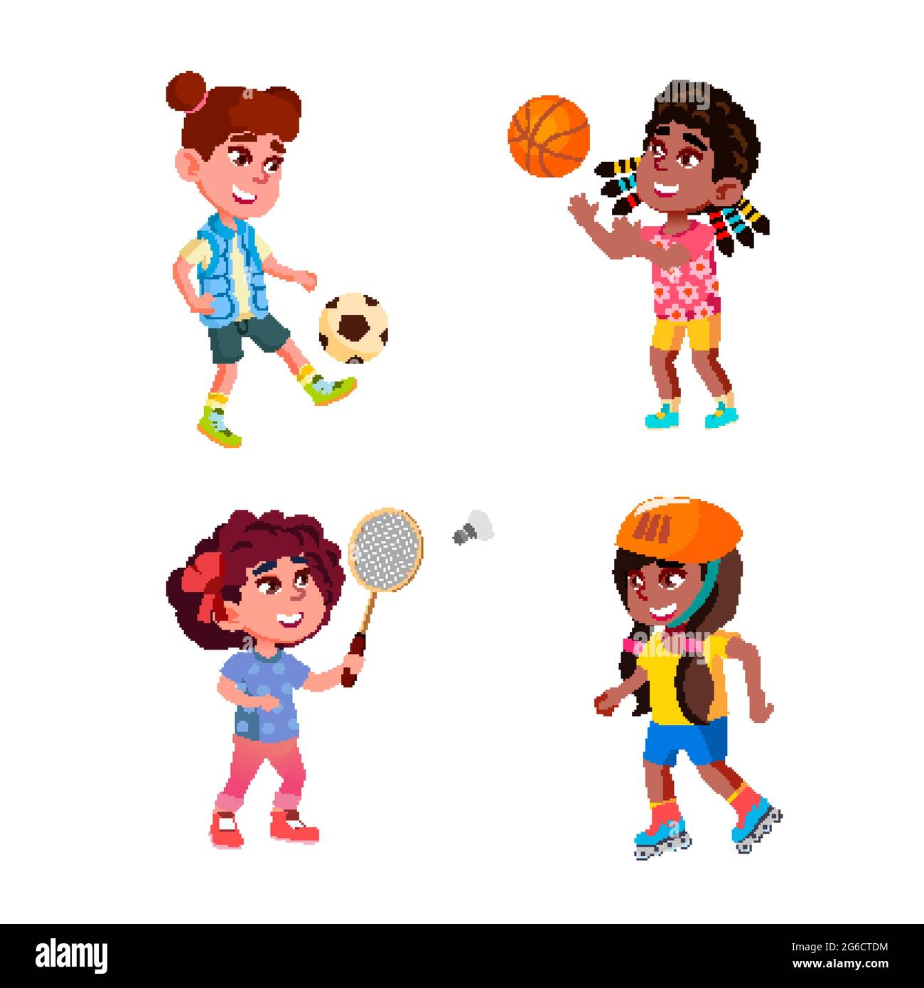 Girls Children Playing Sportive Game Set Vector Stock Vector Image ...