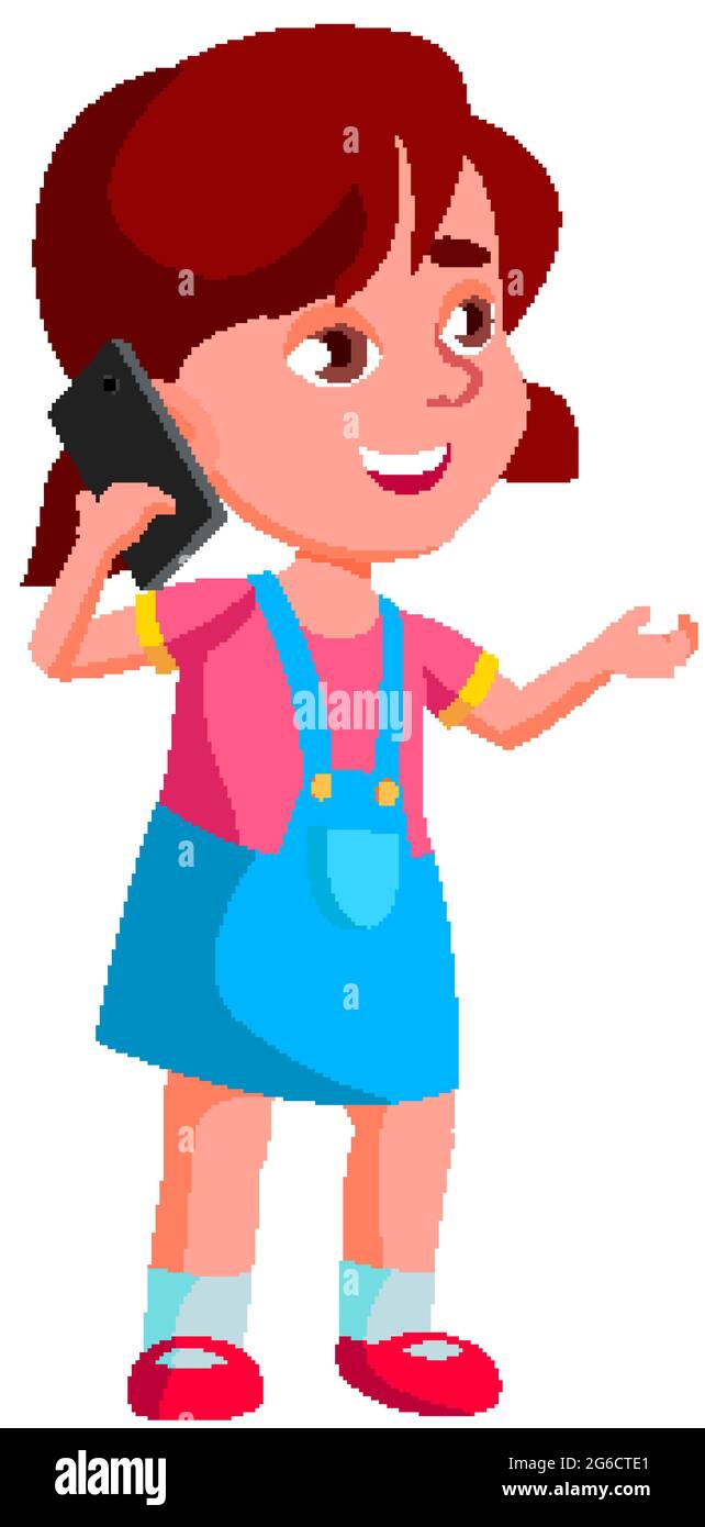Girl Kid Calling And Talking On Smartphone Vector Stock Vector Image ...
