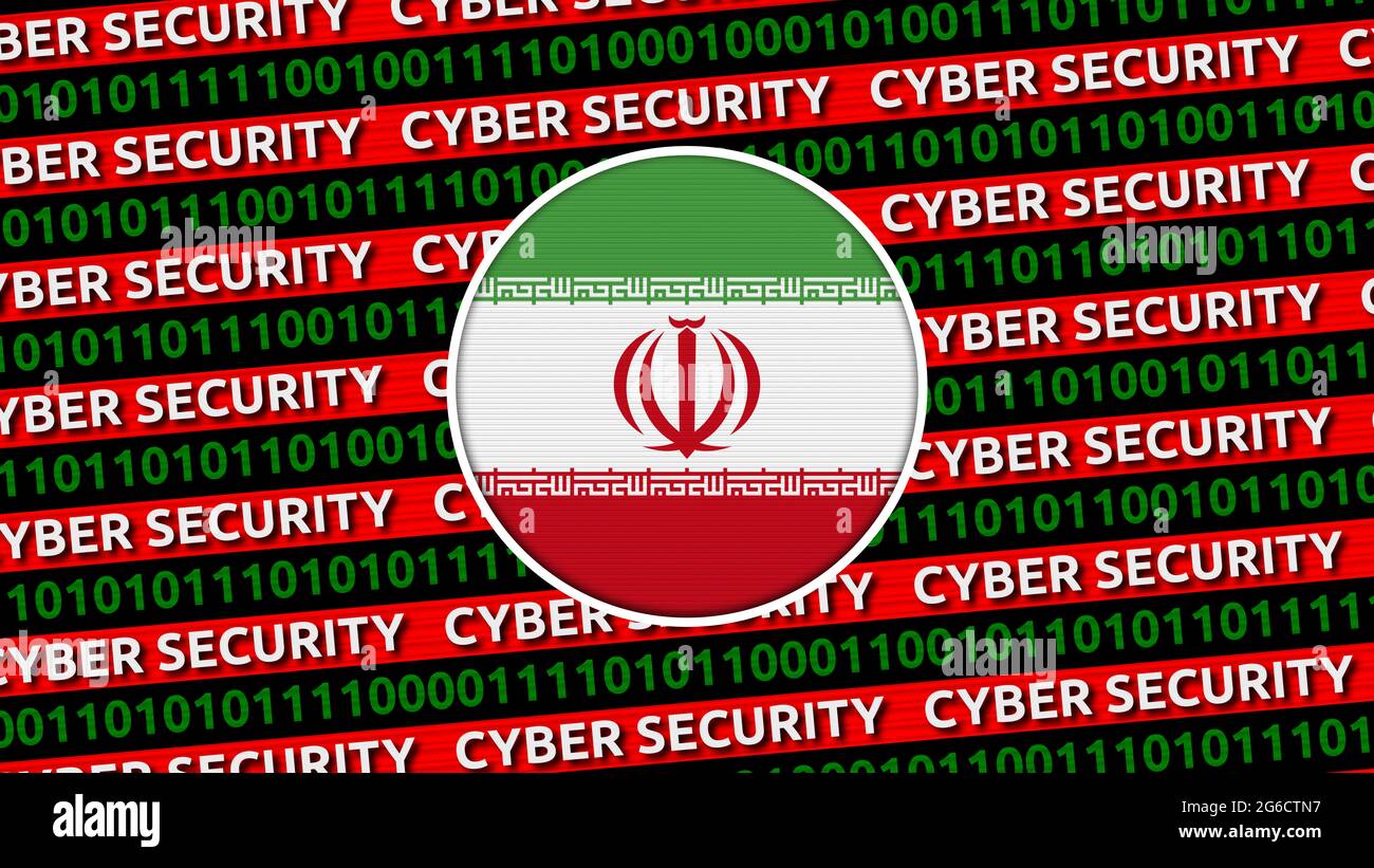 Cyber Security Title with Iran flag - 3D Illustration fabric texture ...