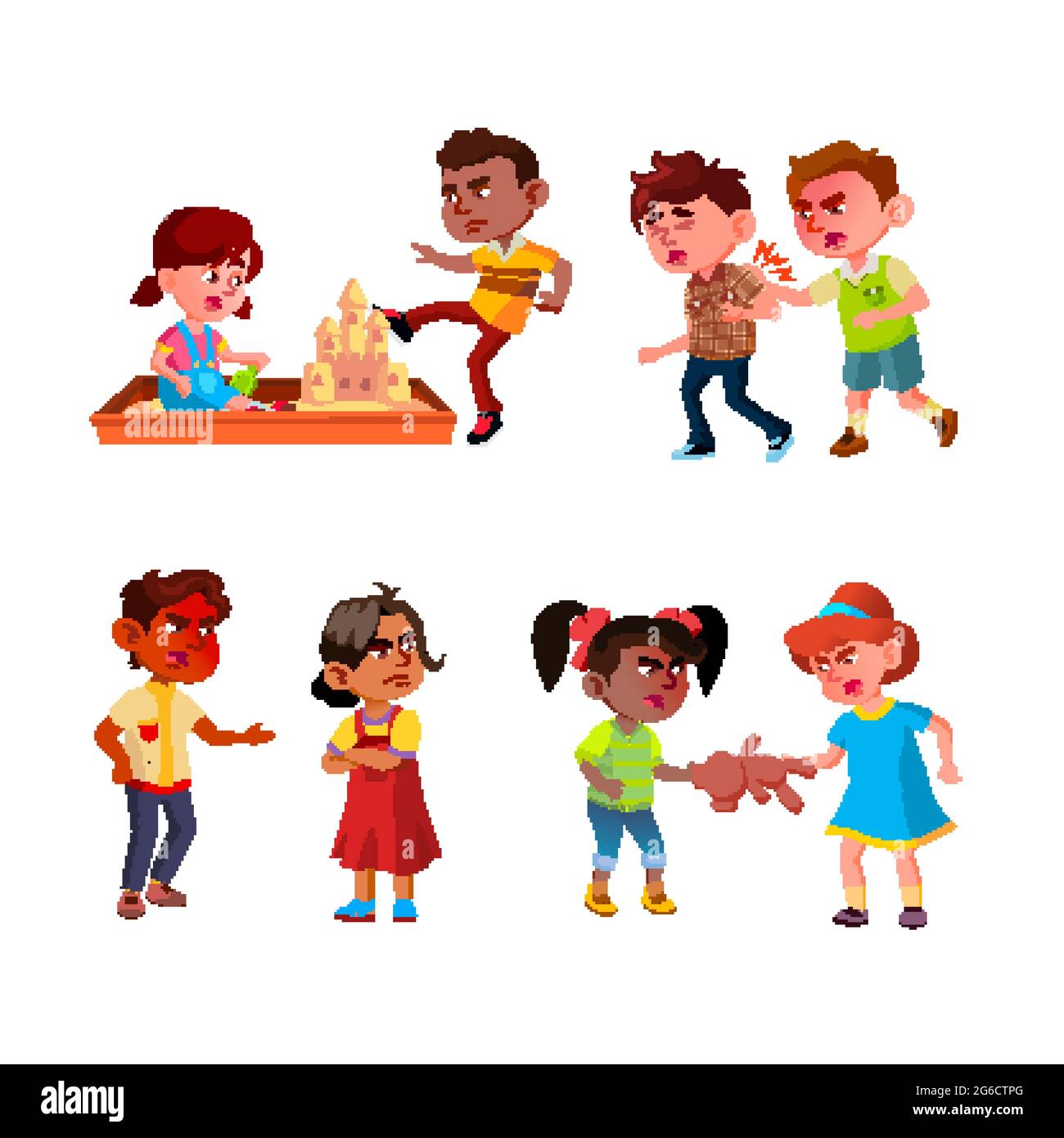 Kids Aggression Fighting And Bullying Set Vector Stock Vector Image ...
