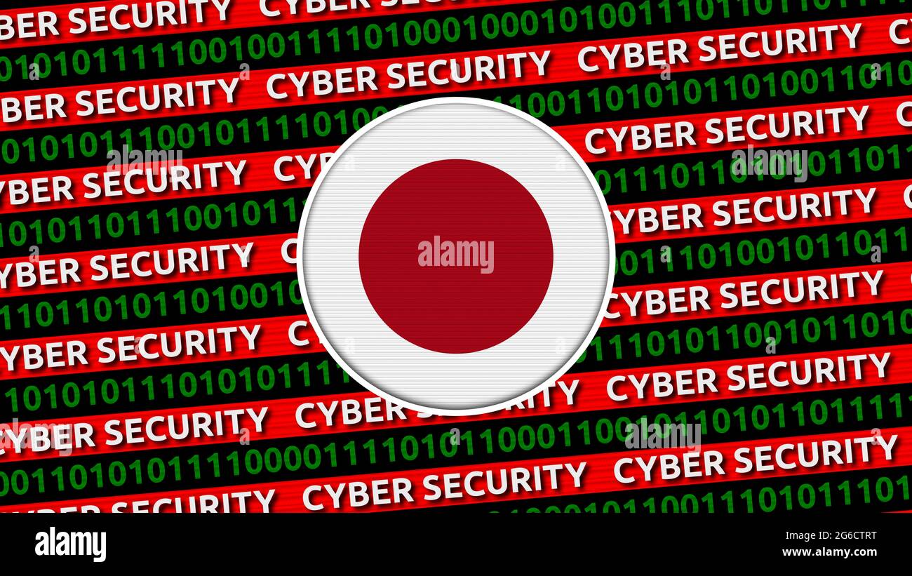 Cyber Security Title with Japan flag - 3D Illustration fabric texture ...