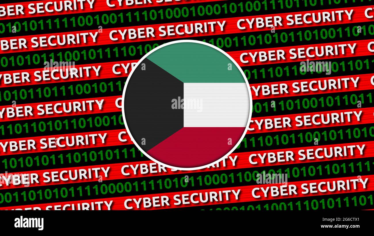 Cyber Security Title with Kuwait flag - 3D Illustration fabric texture ...