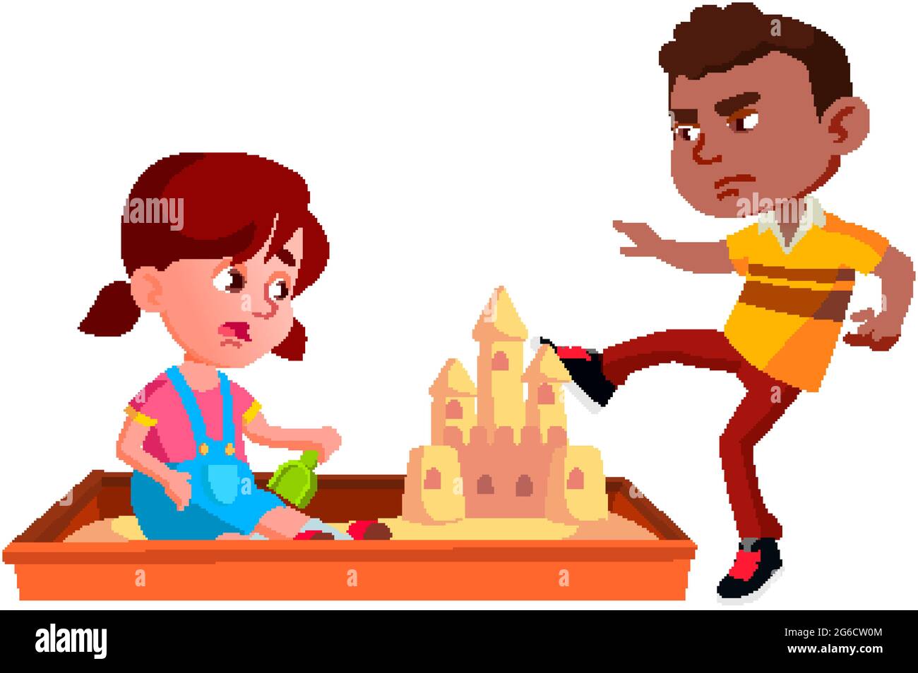 Aggressive Boy Destroying Girl Sandy Castle Vector Stock Vector Image ...