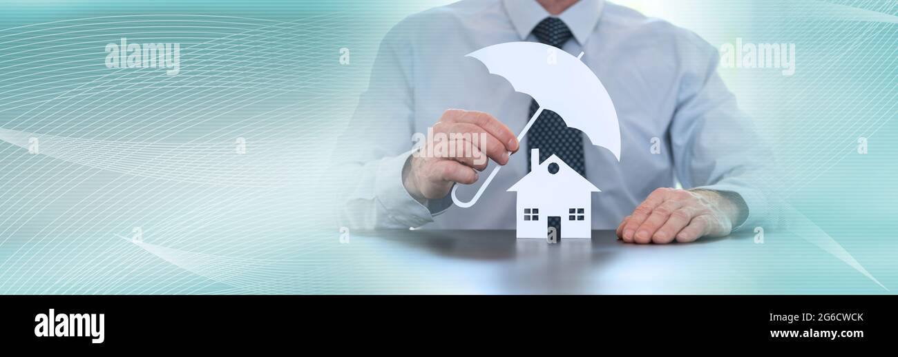 Symbol of home coverage by a general agent; panoramic banner Stock ...
