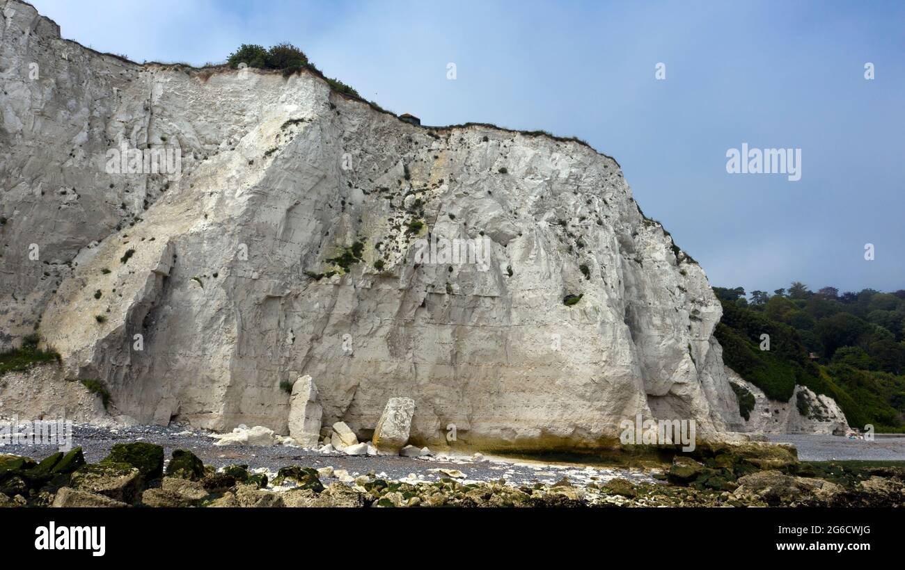 Aerial view of a section of Chalk Cliffs, at St Margaret's Bay, Kent ...