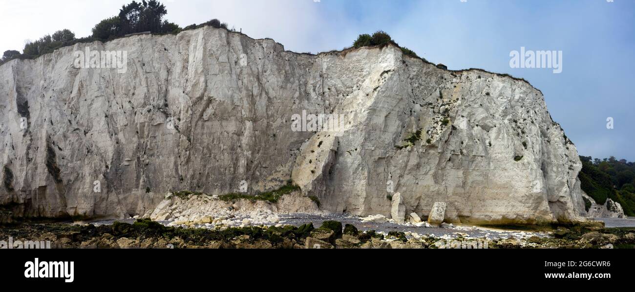 Aerial panorama of a section of the Cliffs at St Margaret's Bay, Kent ...