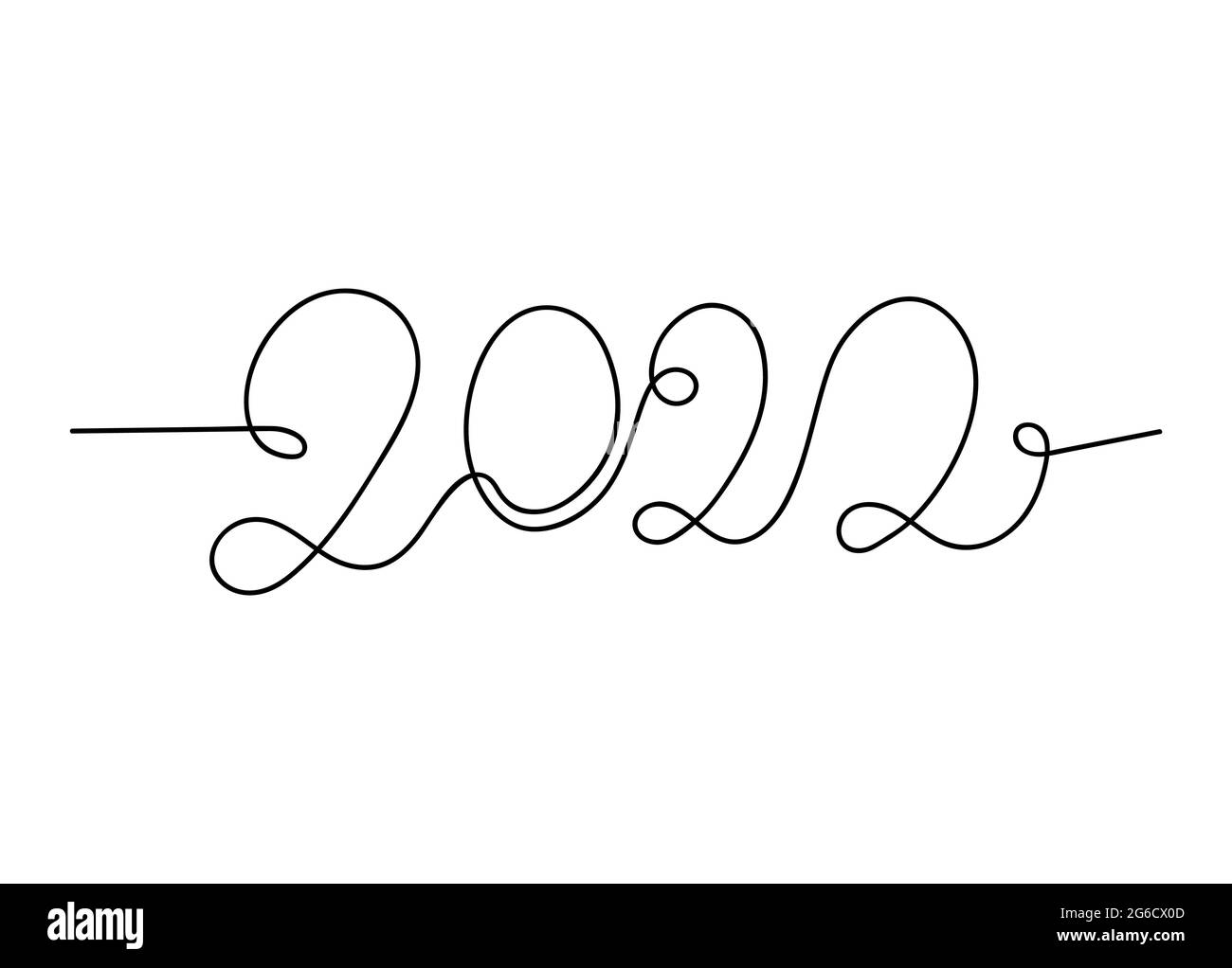 2022 line art concept. Single black path with New Year number on white ...