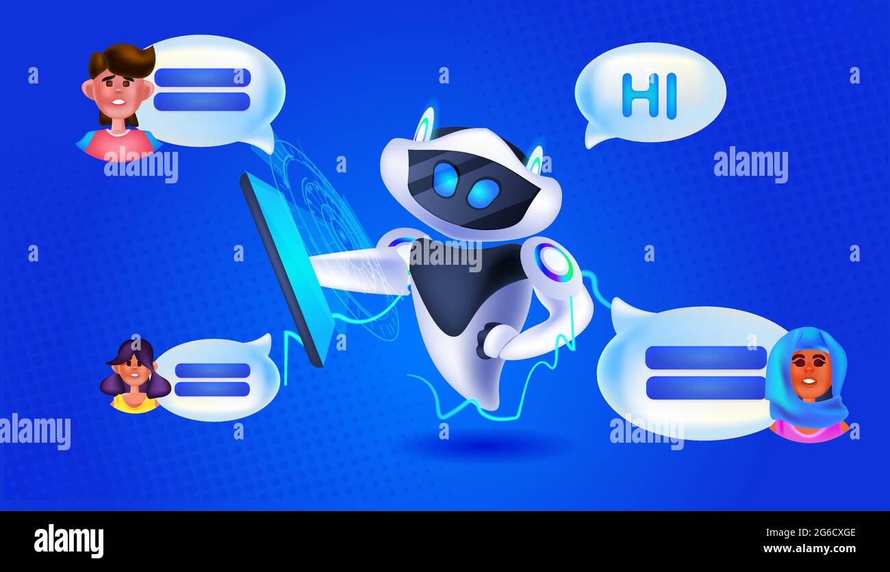 people chatting with chatbot robotic assistant online communication ...