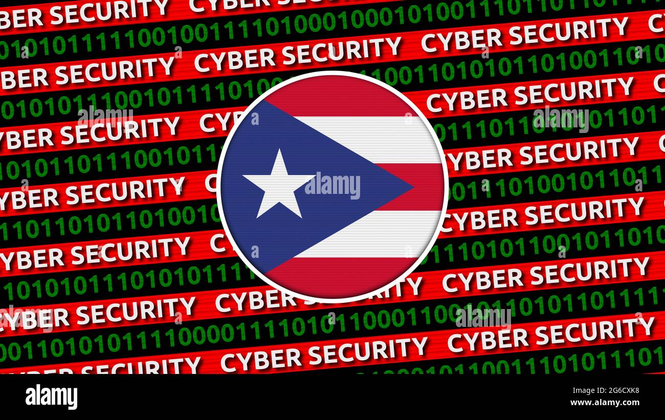 Cyber Security Title with Puerto Rico flag - 3D Illustration fabric ...