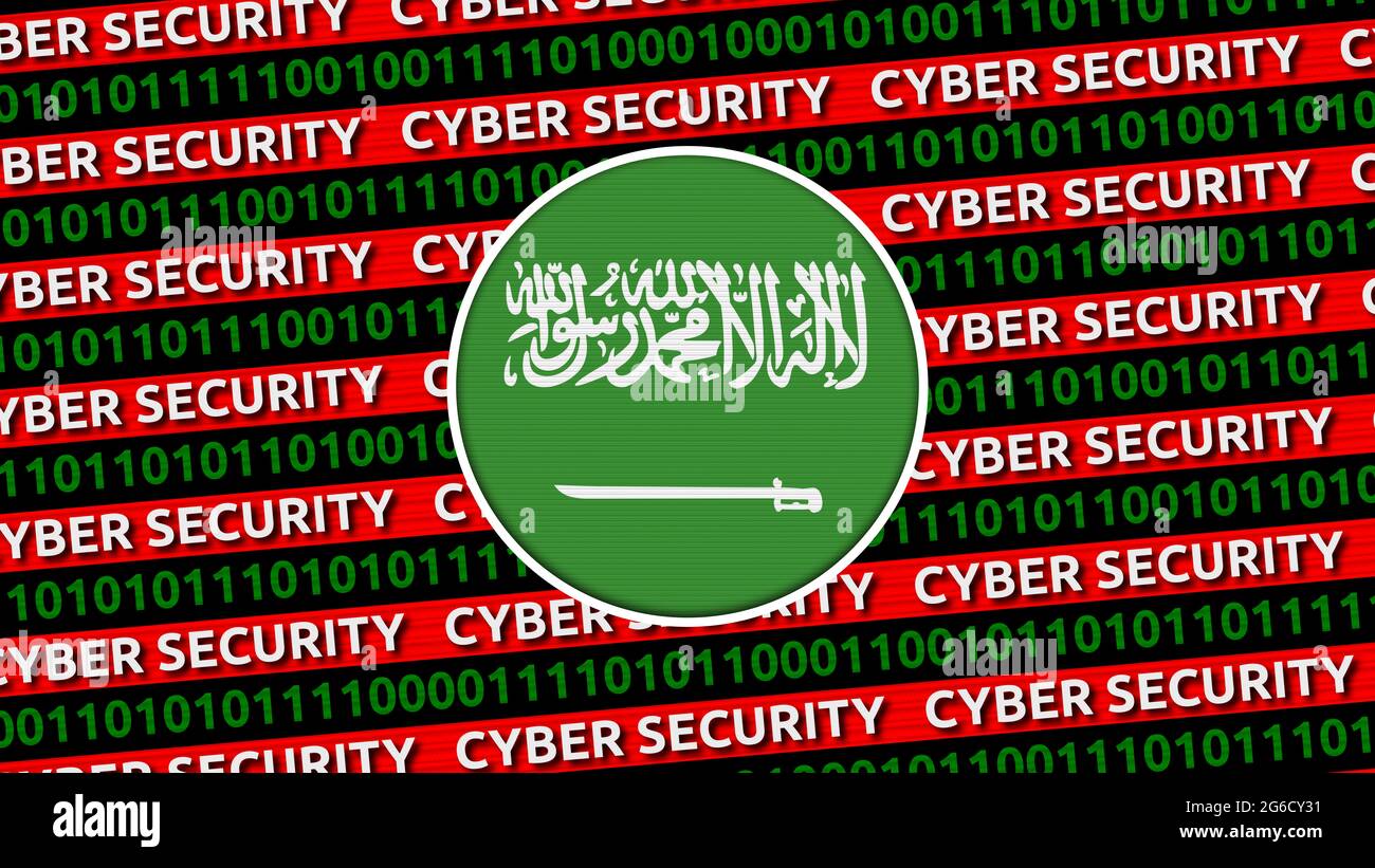 Cyber Security Title with Saudi Arabia flag - 3D Illustration fabric ...