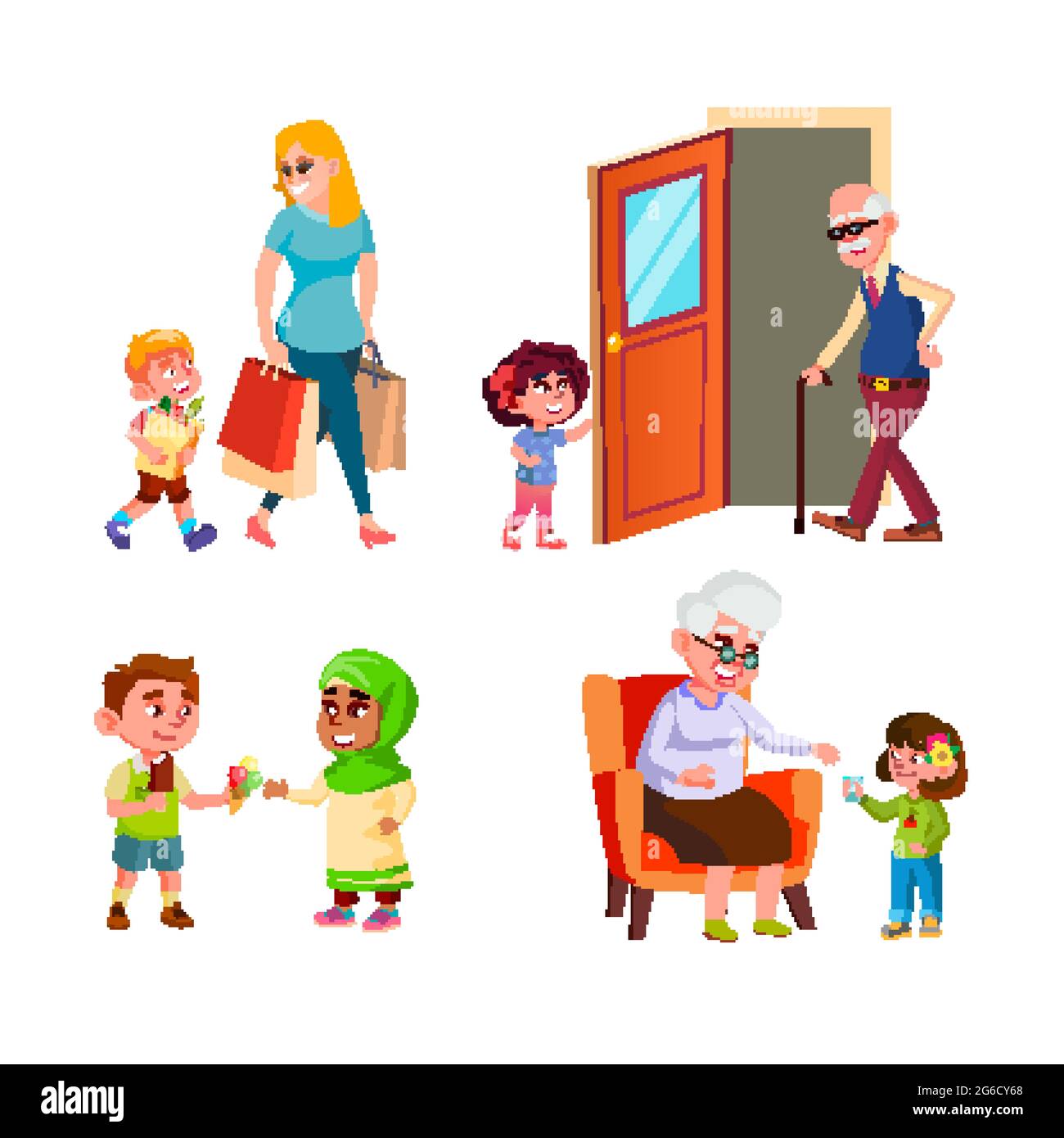 Kids Good Manners Different Situations Set Vector Stock Vector Image ...