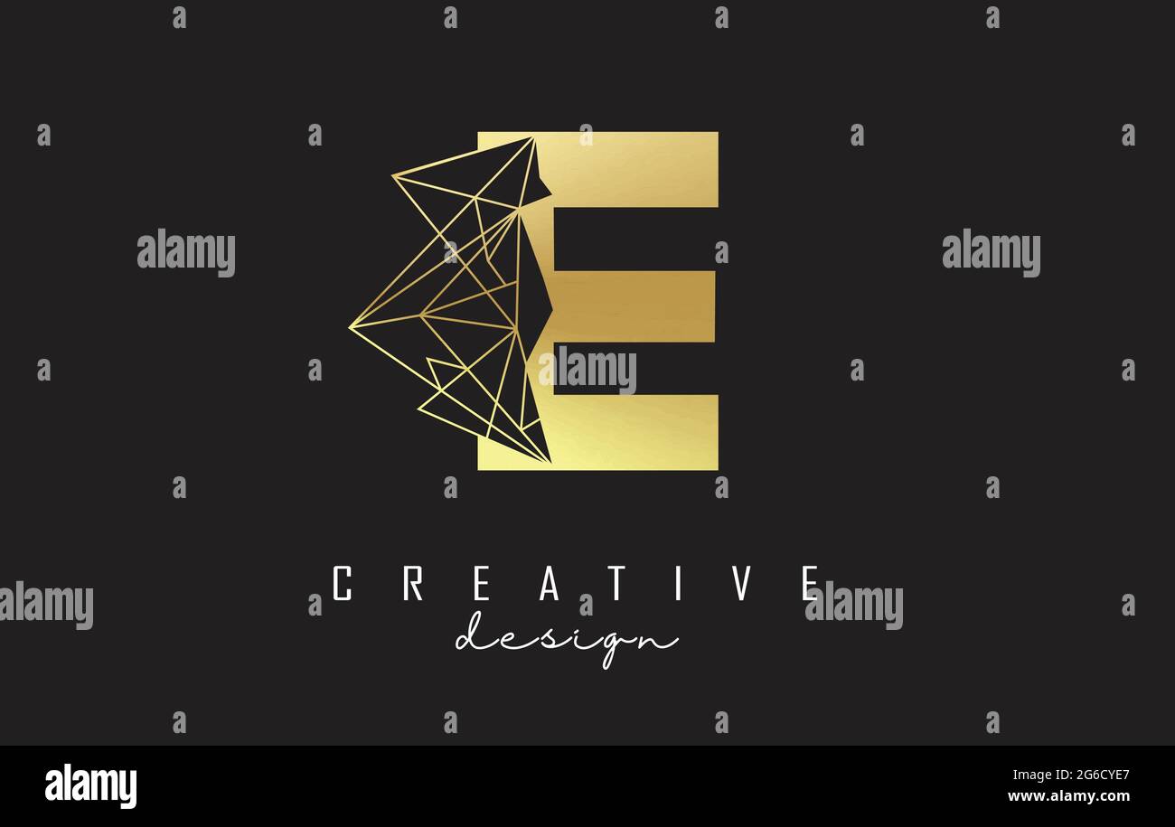 Golden Letter E logo design with broken stone, glass detail. Vector ...