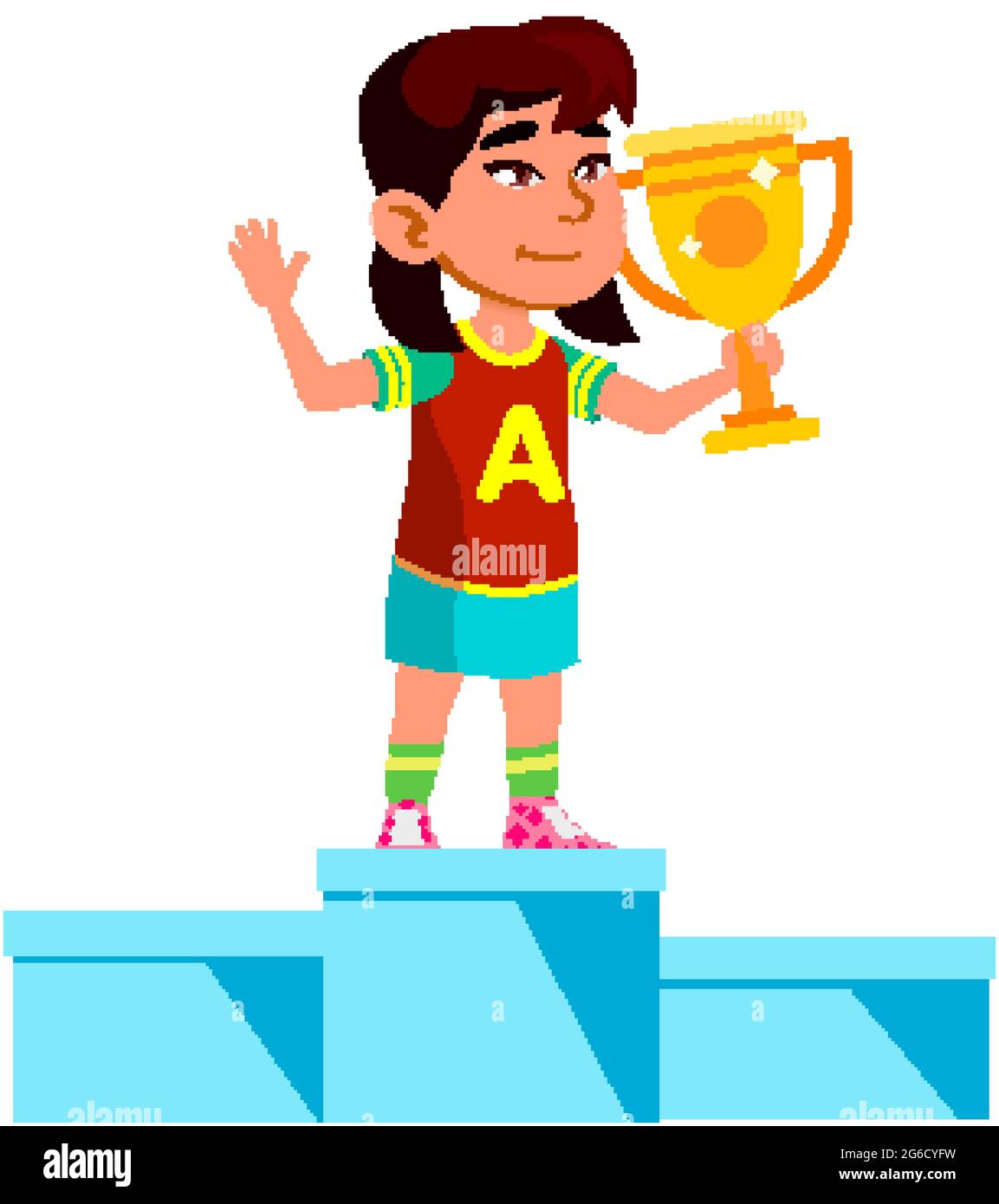 Girl Child Winner On Pedestal With Reward Vector Stock Vector Image ...