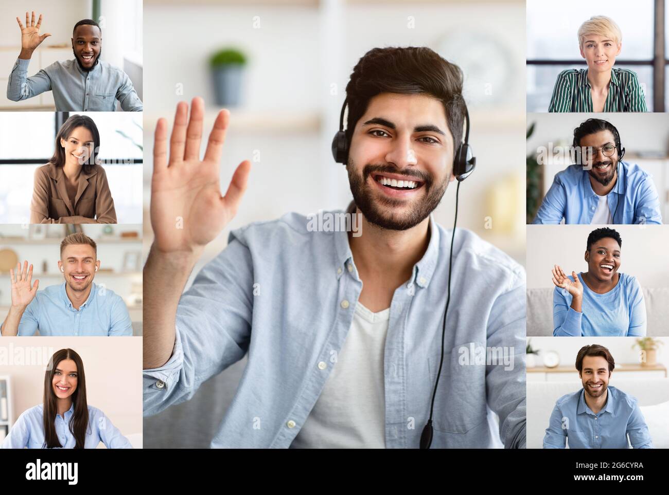 Video Conference. Multiethnic Group Of People Having Online Call ...
