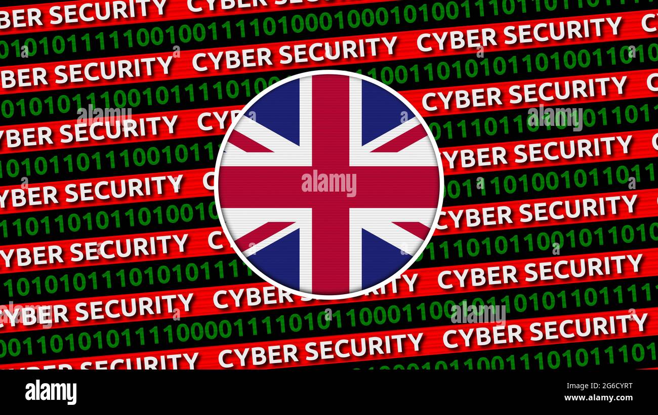 Cyber Security Title with United Kingdom flag - 3D Illustration fabric ...