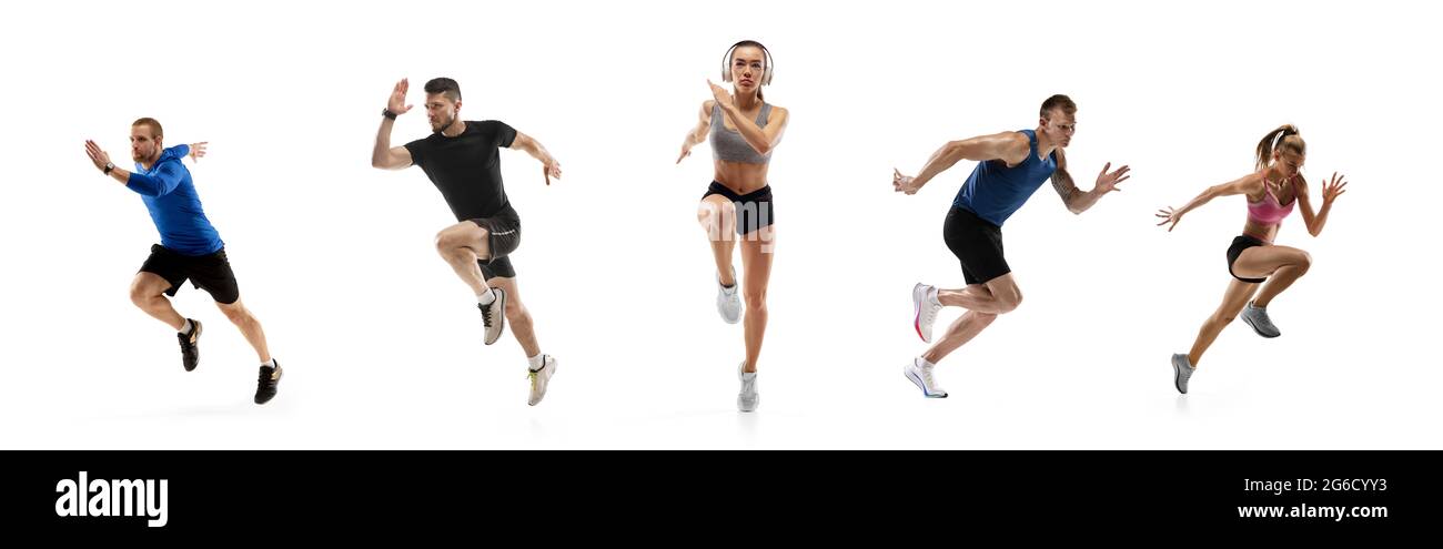 Development of motions of young athletic fit men and women in action ...