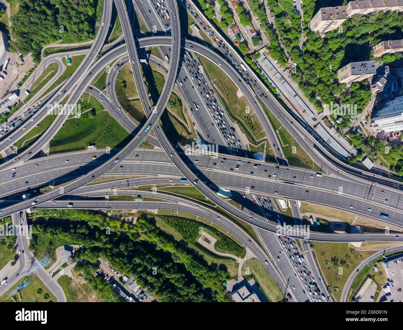 Busy multilevel junction in summer in outskirts Stock Photo - Alamy