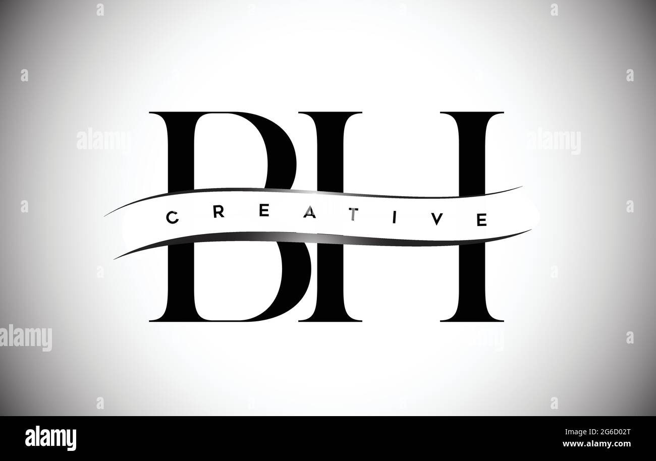Serif BH Icon Design with Black Colors. BH Letter Logo with Serif ...