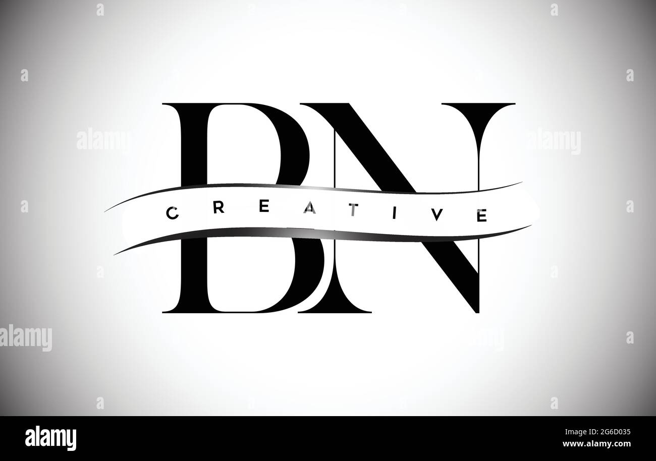 Serif BN Icon Design with Black Colors. BN Letter Logo with Serif ...