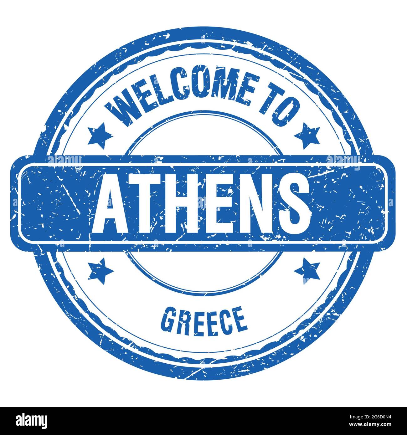 WELCOME TO ATHENS - GREECE, words written on greek blue grungy stamp ...