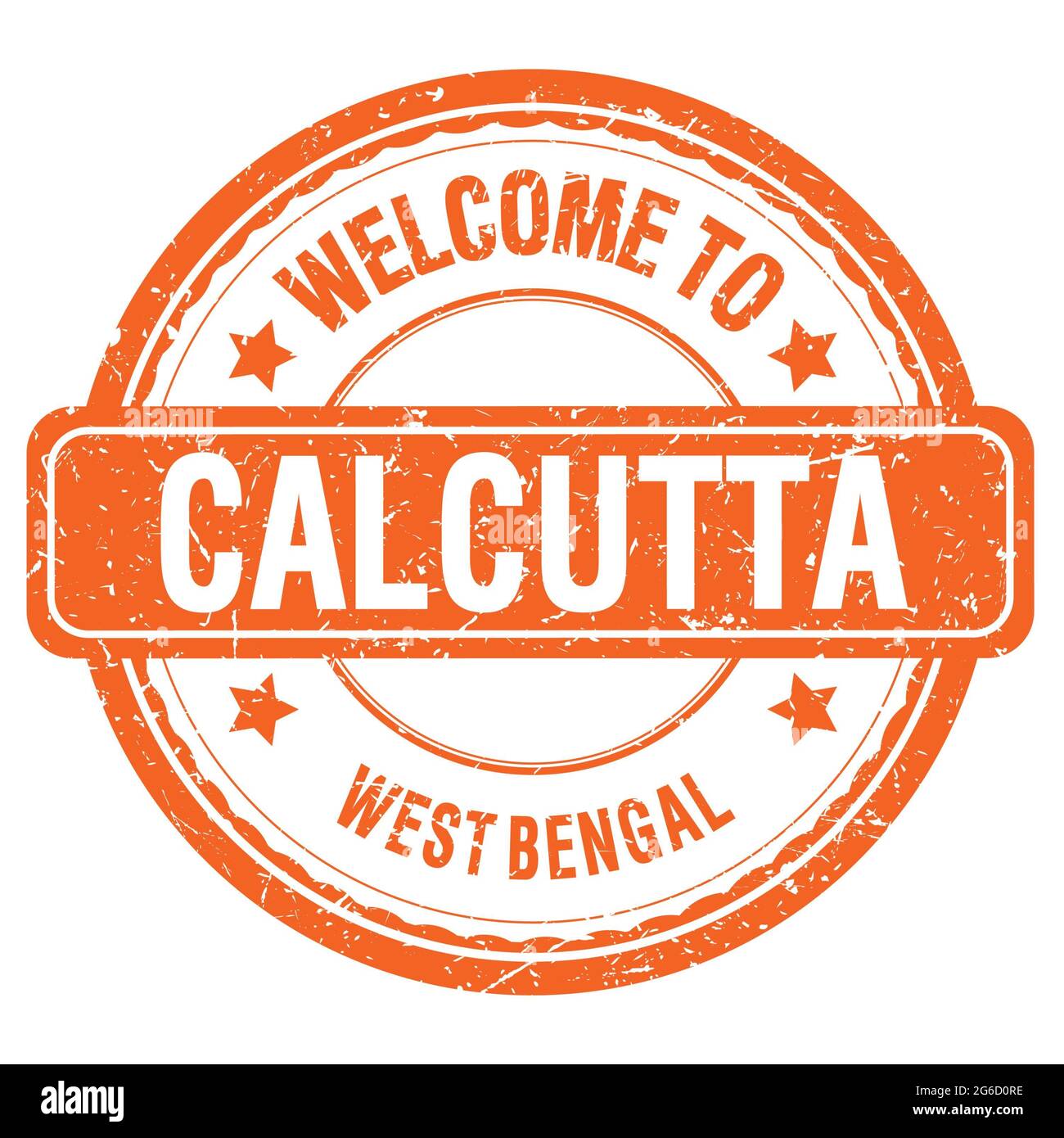 WELCOME TO CALCUTTA - WEST BENGAL, words written on orange grungy stamp ...