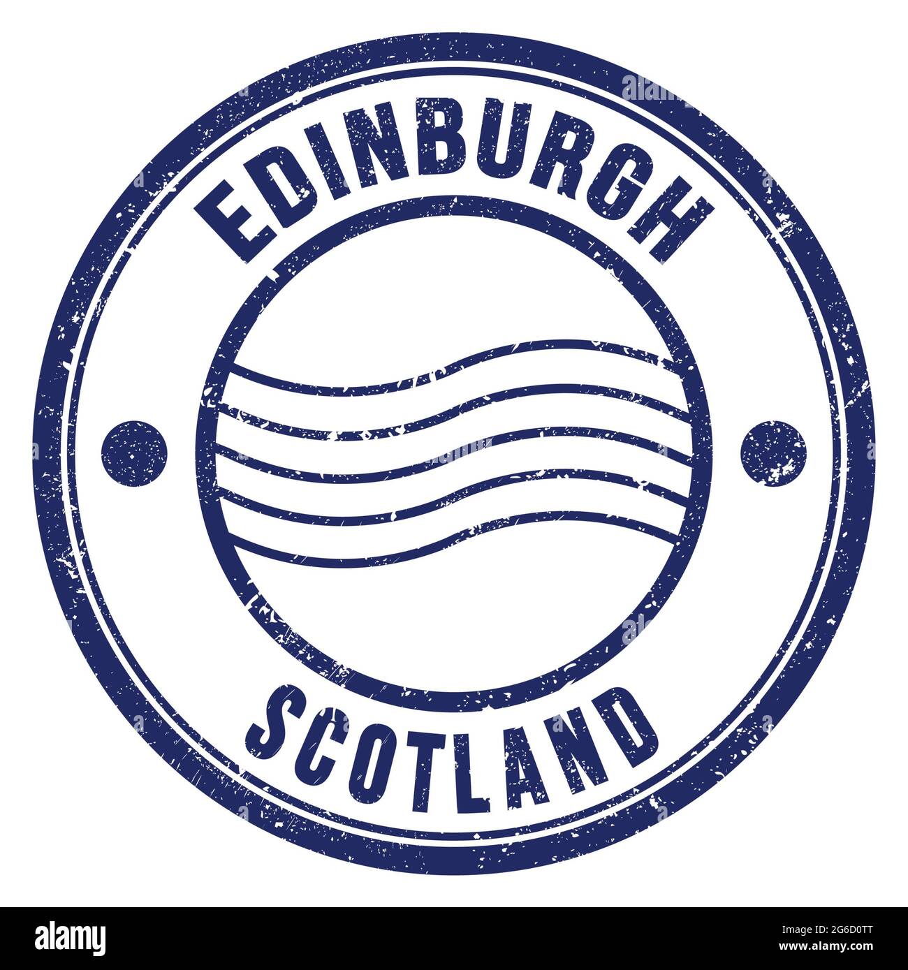 EDINBURGH - SCOTLAND, words written on blue round postal stamp Stock ...