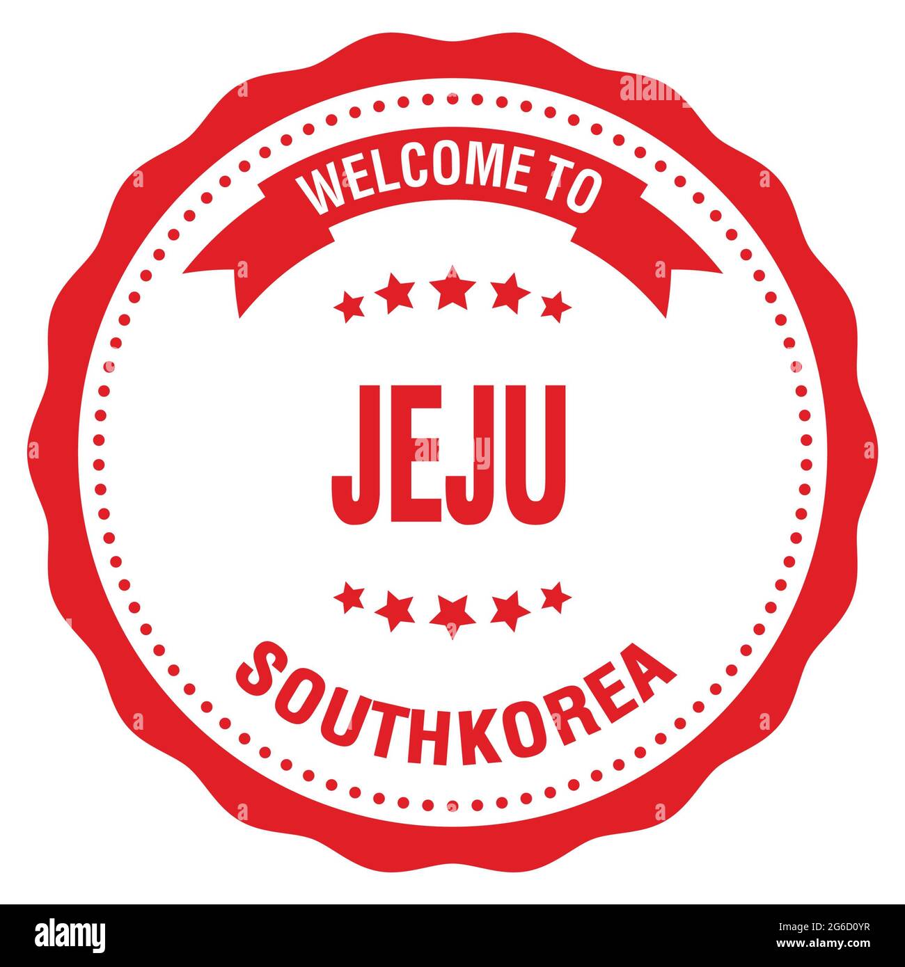 WELCOME TO JEJU - SOUTH KOREA, words written on red round badge stamp ...