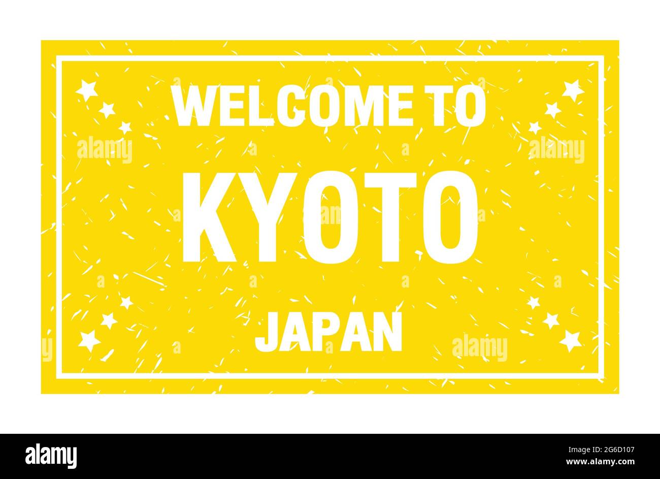 WELCOME TO KYOTO - JAPAN, words written on yellow rectangle flag stamp ...