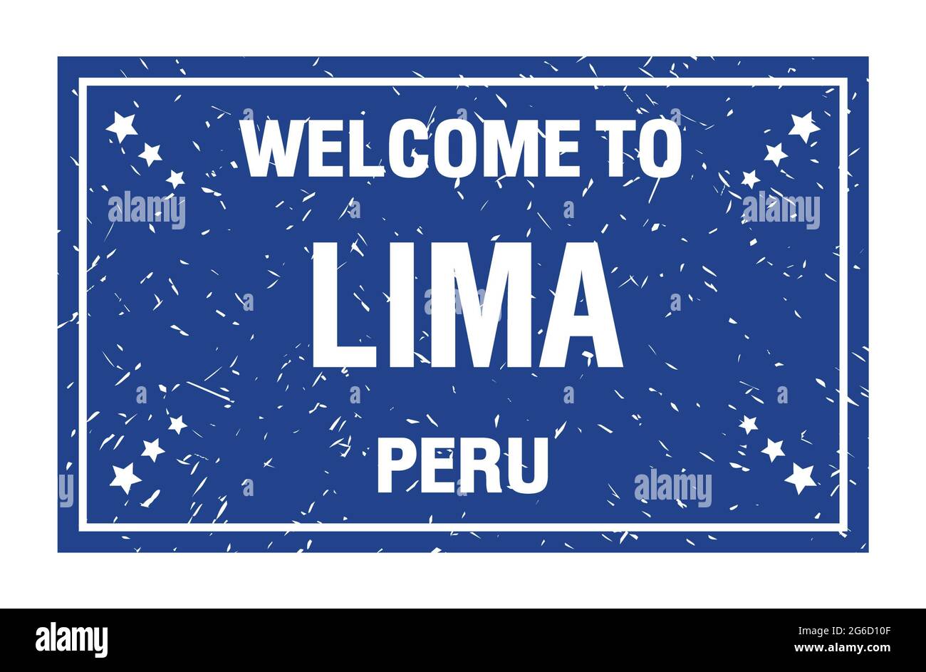 WELCOME TO LIMA - PERU, words written on blue rectangle flag stamp ...