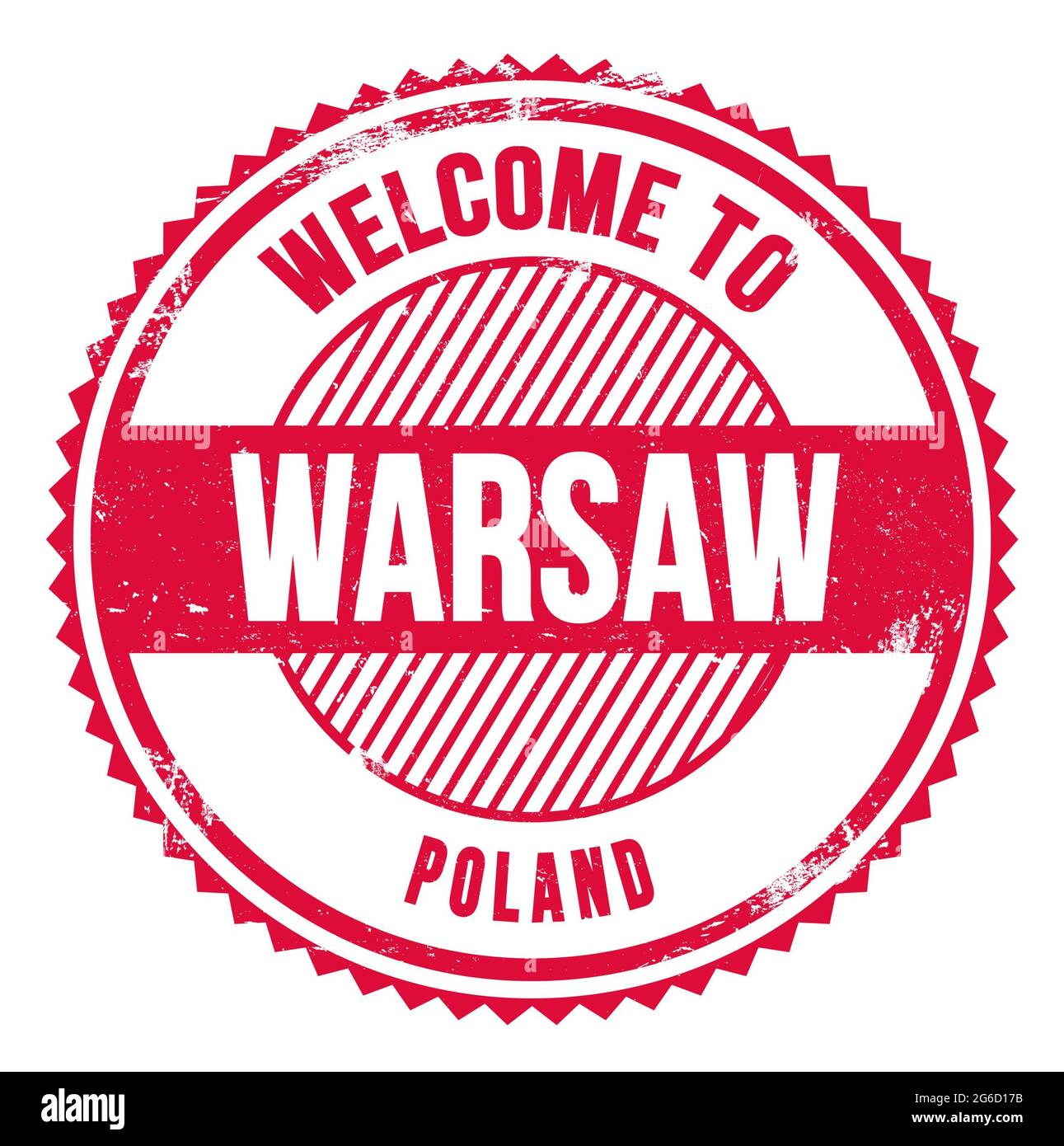 WELCOME TO WARSAW - POLAND, words written on red zig zag stamp Stock ...