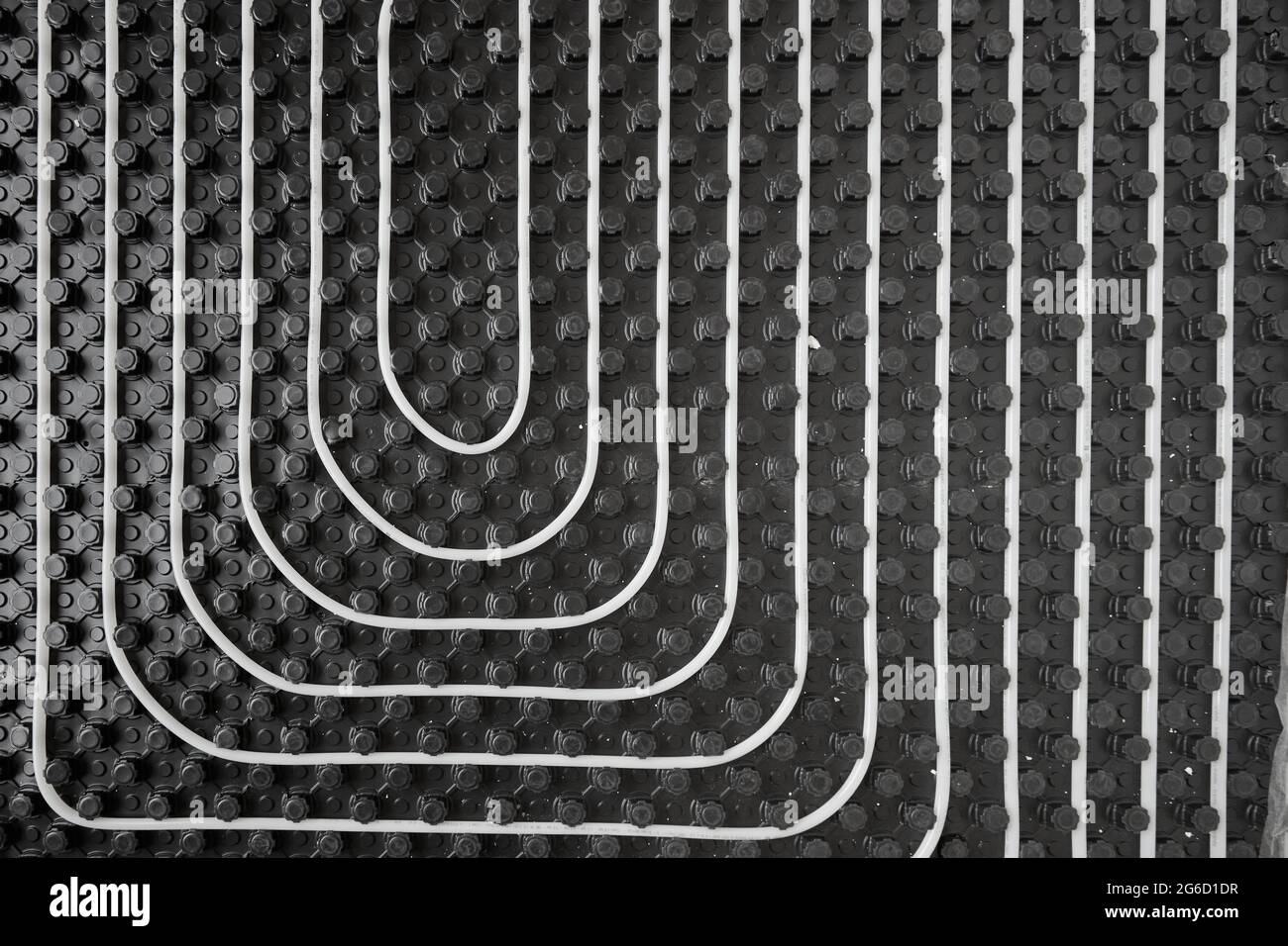 High angle of radiant heating systems with pipes installed on floor in ...