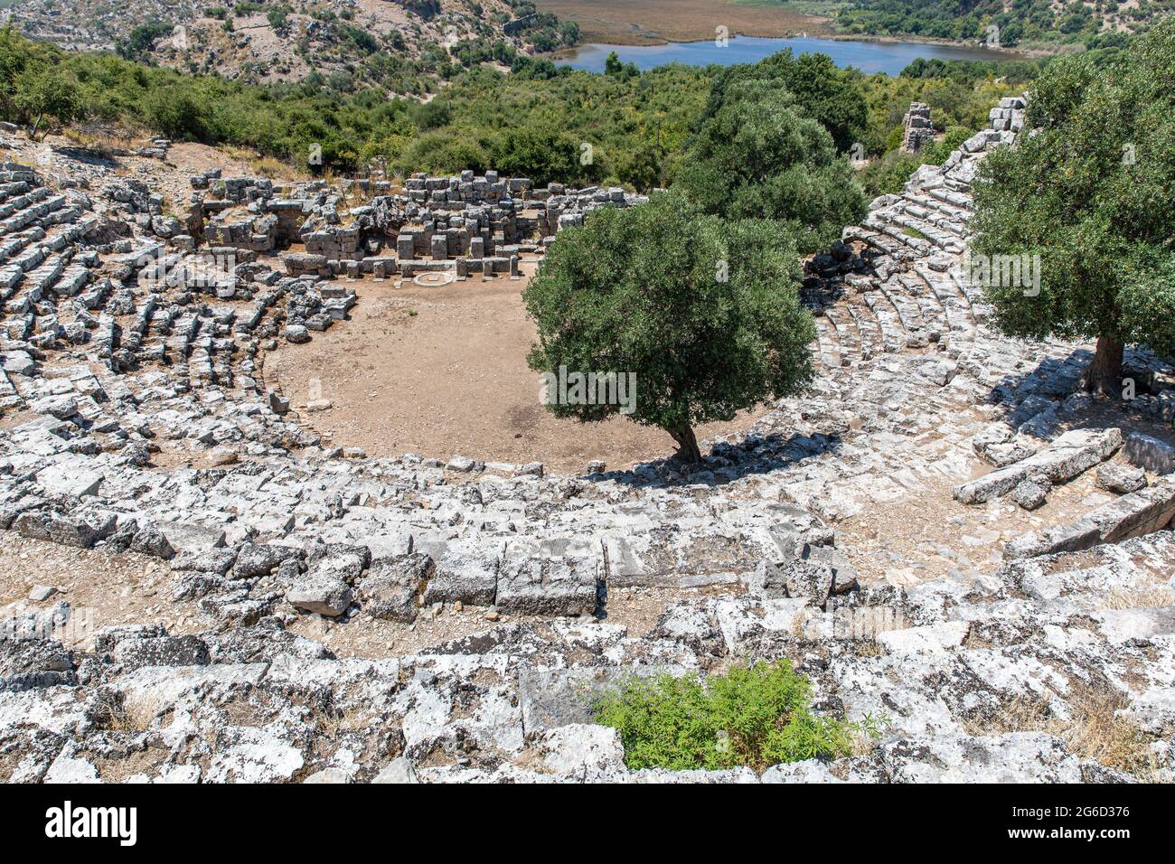 Theater ruins in the ancient city of Kaunos, Dalyan, Muğla, Turkey ...