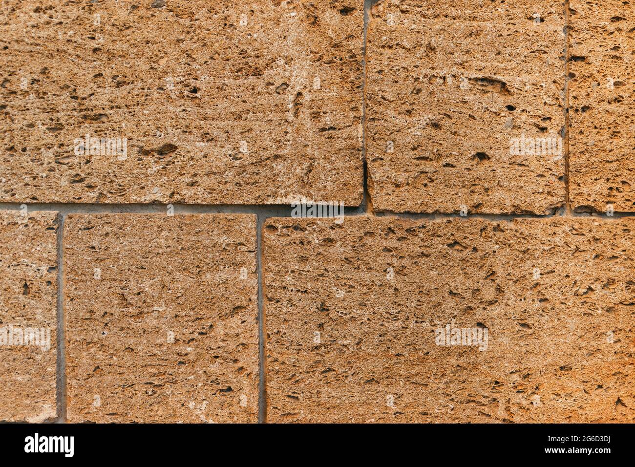 Close up wall of shell rock. Wall background. Wall of shell rock blocks ...