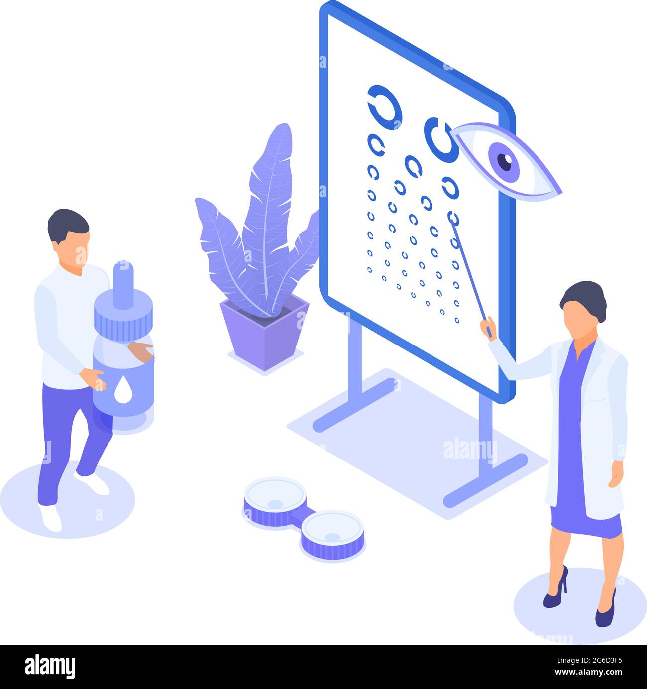 Vision test concept. Doctor and assistant with eye drops near Landolt S ...