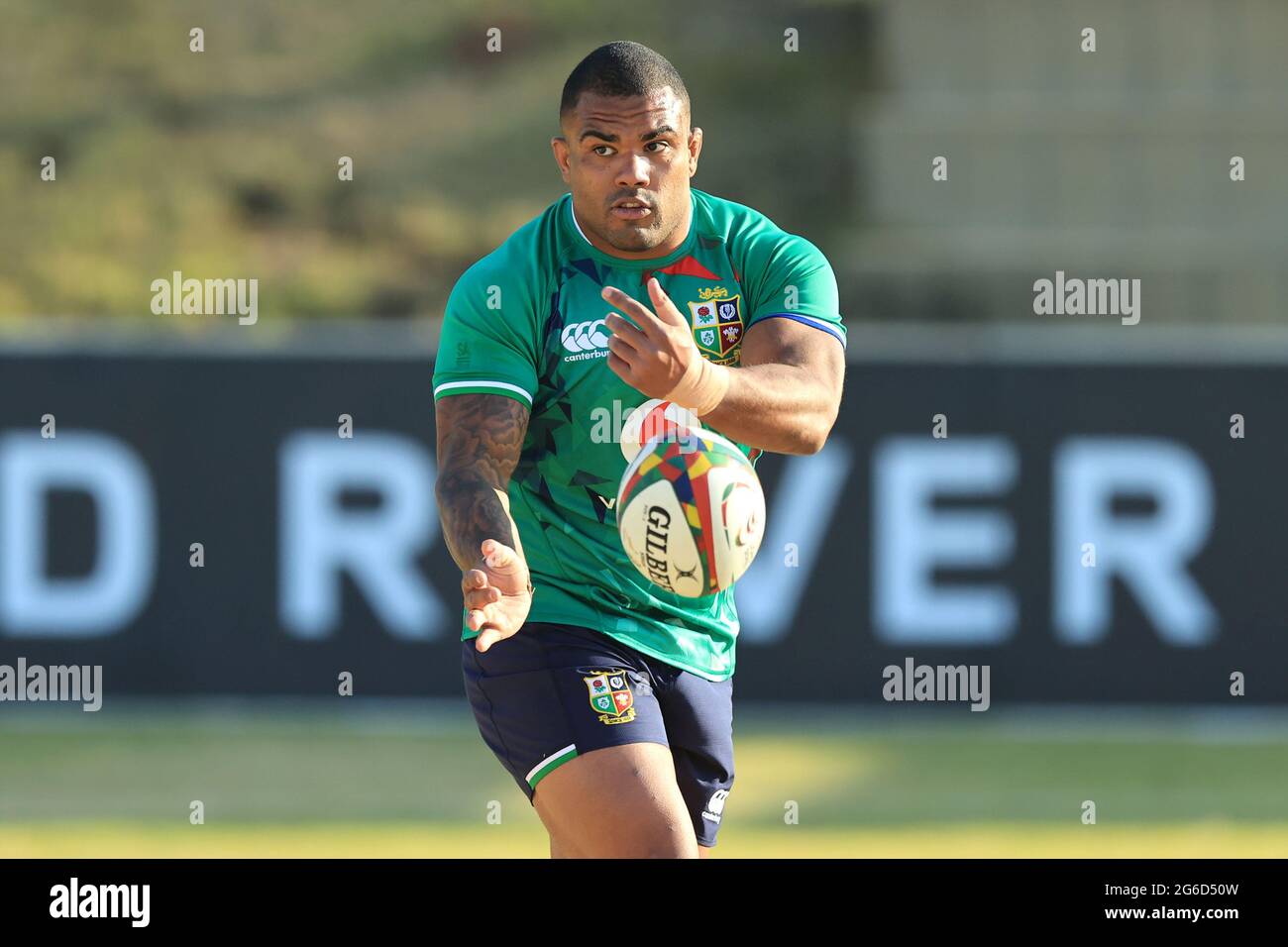 Kyle Sinckler passes the ball during the British and Irish Lions ...
