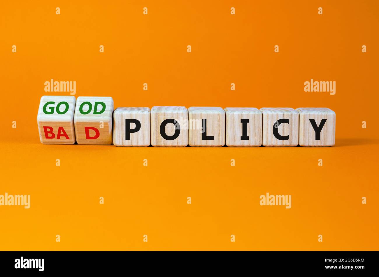 Good or bad policy symbol. Turned wooden cubes, changed words 'bad ...
