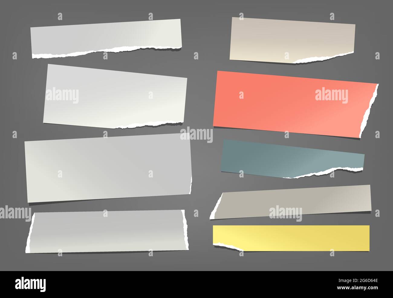 Set Of Torn White And Colorful Note, Notebook Paper Stripes Are On Dark 