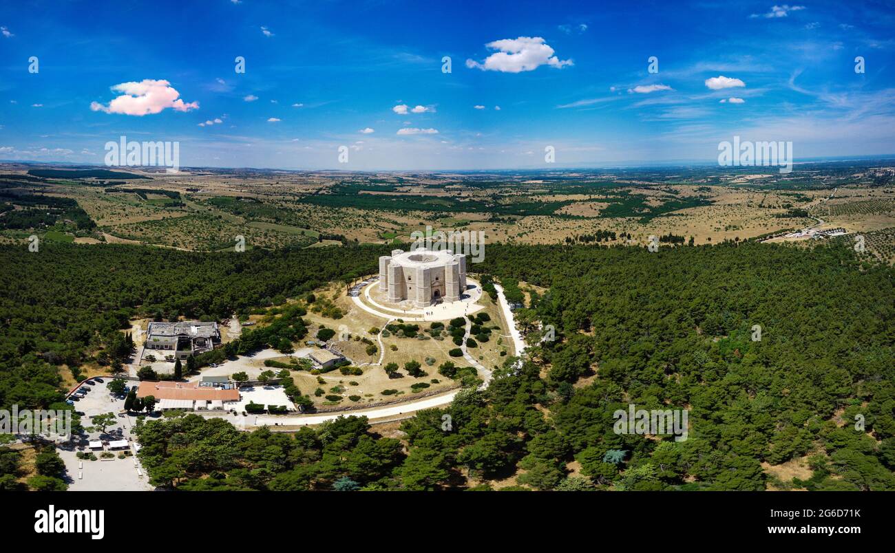 Castel del Monte aerial view, unesco heritage from above, Apulia Stock ...