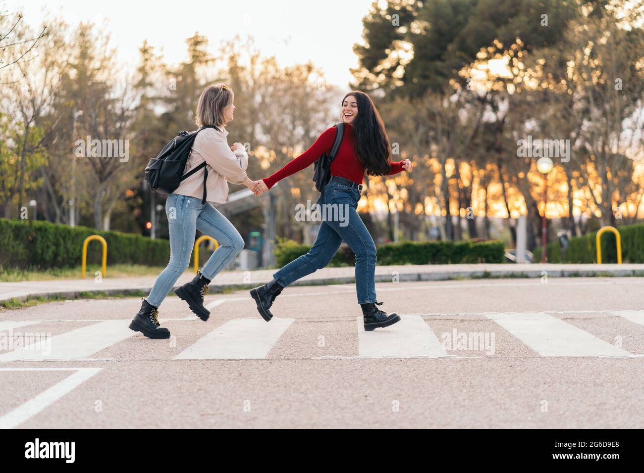 School child walk adult road hi-res stock photography and images - Alamy
