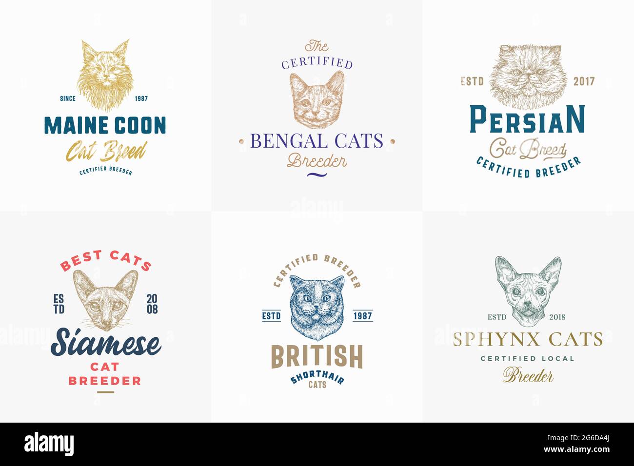 Cat Breeds Badges or Logo Templates Collection. Hand Drawn Sphynx ...