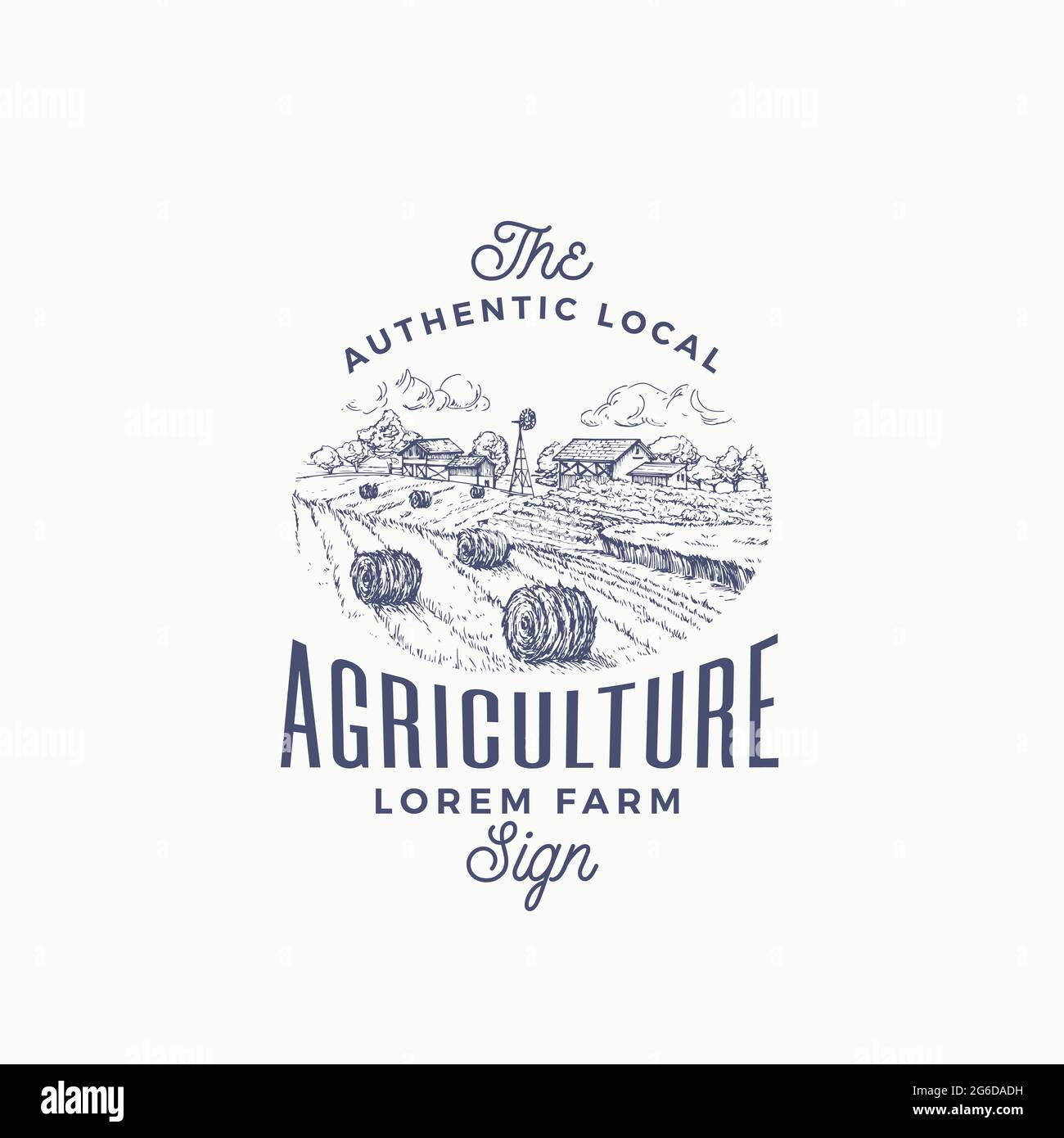 Local Agriculture Farm Retro Badge or Logo Template. Hand Drawn Rural ...